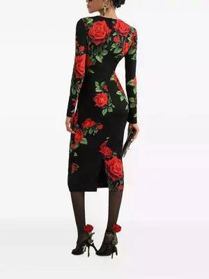 Dolce & Gabbana Rose-print Charmeuse Midi Dress