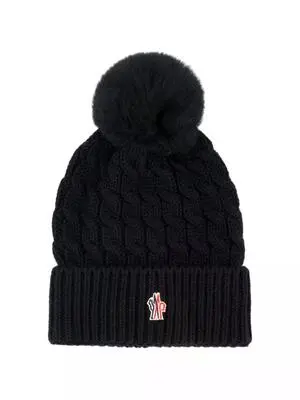 Moncler Cable-knit Pom-pom Beanie Hat - Black