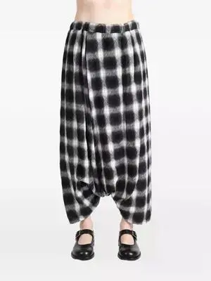 Y’s Check-print Drop-crotch Trousers - Black