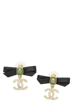 Chanel Leather 'cc' Bow Earrings