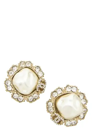 Chanel Crystal Faux Pearl 'cc' Earrings - Gold