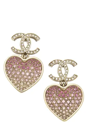 Chanel Enamel 'cc' Heart Dangle Earrings - Pink