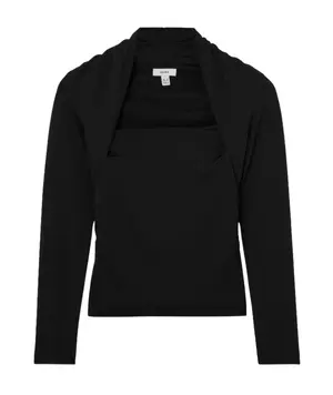 REISS Square-neck Ruched Long Sleeve Top