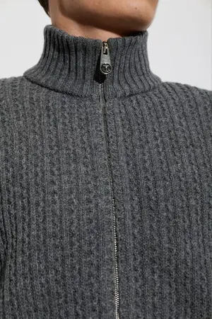 Versace Medusa Head Gray Ribbed Zip Cardigan