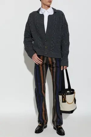 Versace Dark Gray Decorative Cable Knit Cardigan