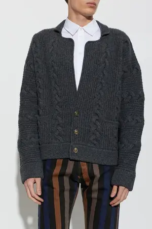 Versace Dark Gray Decorative Cable Knit Cardigan