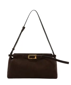 REISS Suede Belted Shoulder Bag - Chocolate