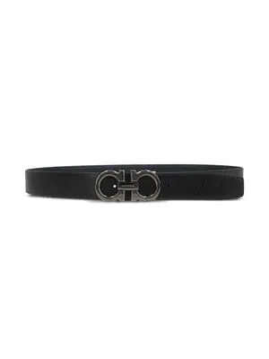 FERRAGAMO Semi-matt Grained Leather Reversible Gancini Belt - Black