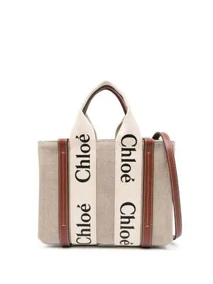 Chloé Tote Bag Woody Piccola In Lino - Multicolor
