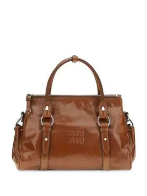 Miu Miu Borsa A Mano In Pelle Lucida - Brown