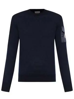 Moncler Wool Jumper With Patch Pocket - Blue
