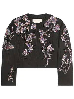 Dries Van Noten Giacca Corta Ricamata Con Effetto Moir - Black