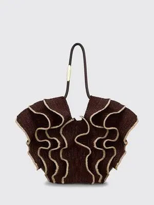 Zimmermann Raffia Tote Bag With Embroidery And Double Leather Handles - Brown