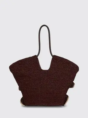 Zimmermann Raffia Tote Bag With Embroidery And Double Leather Handles - Brown