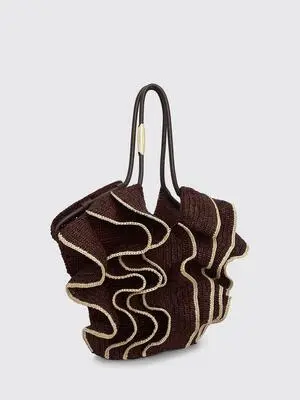 Zimmermann Raffia Tote Bag With Embroidery And Double Leather Handles - Brown