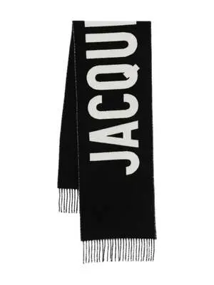 Jacquemus L`écharpe In Lana Con Frange E Logo - Black