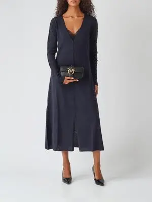 Pinko Wool Knit Midi Slip Dress With Lace Inserts