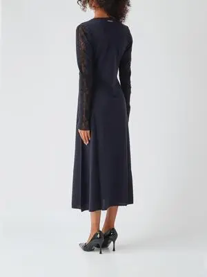 Pinko Wool Knit Midi Slip Dress With Lace Inserts