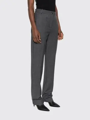Pinko High-waisted Straight-leg Trousers In Wool Blend With Logo - Grey