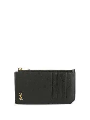 Saint Laurent Portacarte Fragments Tiny Cassandre Con Zip In Pelle Lucida - Black