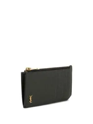 Saint Laurent Portacarte Fragments Tiny Cassandre Con Zip In Pelle Lucida