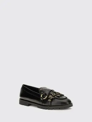 Pinko Leather Penny Loafers With Fringes And Lug Sole