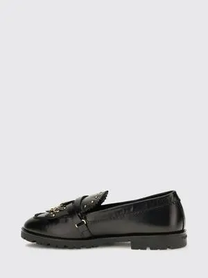 Pinko Leather Penny Loafers With Fringes And Lug Sole