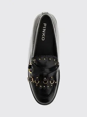 Pinko Leather Penny Loafers With Fringes And Lug Sole