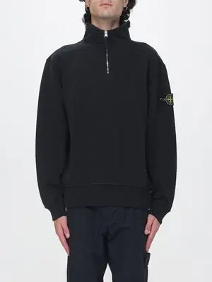 Stone Island Half-zip Cotton Funnel Neck Sweatshirt With Compass Logo Patch - Black