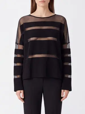 Liviana Conti Sheer Virgin Wool Knit Top With Dropped Shoulders - Black