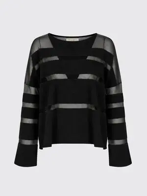 Liviana Conti Sheer Virgin Wool Knit Top With Dropped Shoulders - Black