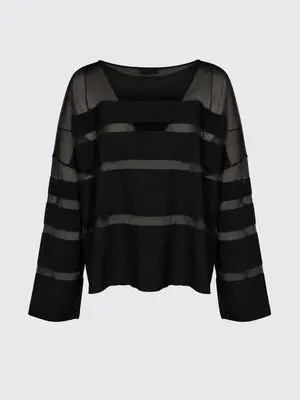Liviana Conti Sheer Virgin Wool Knit Top With Dropped Shoulders - Black
