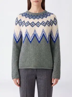 Liviana Conti Cashmere Blend Crewneck Jumper With Ethnic Pattern - Grey