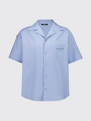 Balmain Short-sleeved Shirt In Cotton Poplin With Cuban Collar And Logo