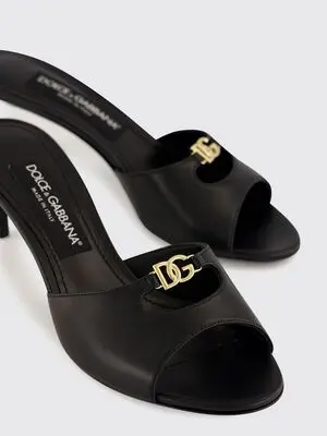 Dolce & Gabbana Smooth Lambskin Mules With Dg Monogram Logo And Mid Heel