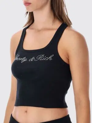 Sporty & Rich Cropped Stretch-cotton Top With Square Neck And Rhinestone Logo