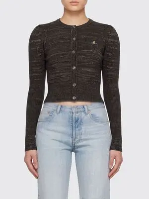 VIVIENNE WESTWOOD Slim Fit Jersey Cardigan With An Embroidered Orb Logo - Cocoa