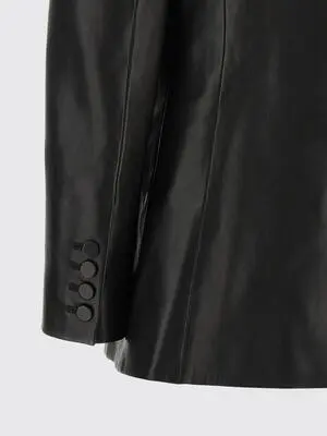Balmain Slim Fit Cropped Lambskin Leather Blazer With Peak Lapels