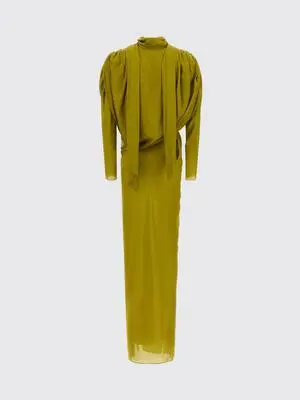 Balmain Padded Shoulder Draped Silk Long Gown With Scarf Neck