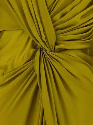 Balmain Padded Shoulder Draped Silk Long Gown With Scarf Neck