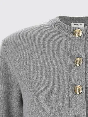 Balmain Crewneck Cardigan In Mohair And Cashmere Blend With Buttons
