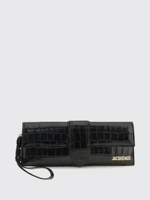 Jacquemus Bambino Crocodile-effect Leather Clutch With Metallic Logo - Black