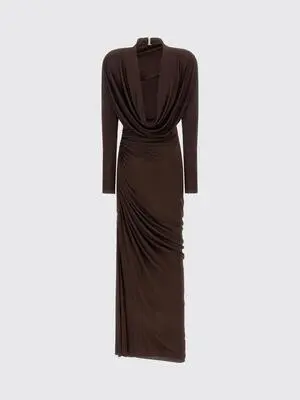 Balmain Draped High-neck Long Viscose Sheath Gown