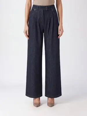 Max Mara Wide Leg Denim Trousers With Pleats And Mid-rise Waist