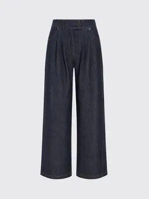 Max Mara Wide Leg Denim Trousers With Pleats And Mid-rise Waist