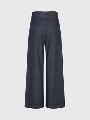 Max Mara Wide Leg Denim Trousers With Pleats And Mid-rise Waist