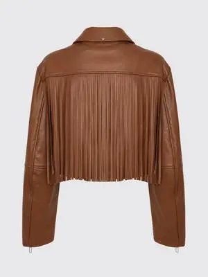 Sportmax Short Leather Jacket With Fringes And Asymmetrical Zip