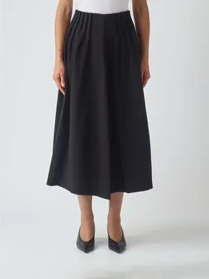 MEIMEIJ Flared Midi Skirt In Technical Crêpe With High Waist And Pockets - Black