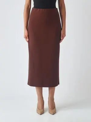 MEIMEIJ High-waisted Midi Pencil Skirt With Rear Slit - Cocoa