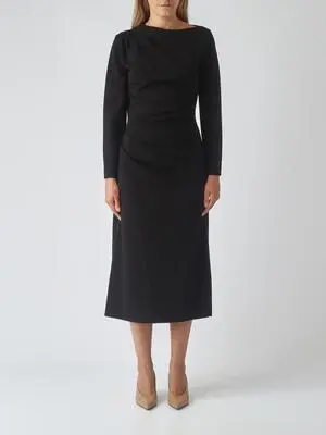 MEIMEIJ Draped Long-sleeved Crêpe Midi Sheath Dress